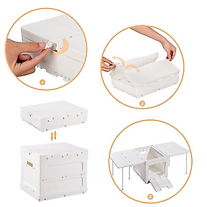 Senhuok Camping Box Folding Table Storage Camping Box Collapsible Lidded Storage Bin Storage Compartment For Home Outdoor Grocery Snacks Fruit Drinks Fishing Picnic Container Holder Stool