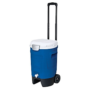 Igloo 110 Qt Glide Pro Portable Large Ice Chest Wheeled Cooler, White & 5 Gallon Wheeled Portable Sports Cooler Water Beverage Dispenser with Flat Seat Lid, Blue, Model Number: 42256