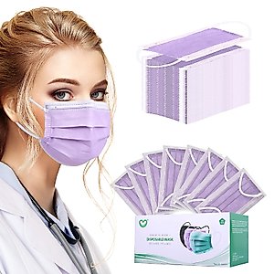 Disposable Face Masks for Adults,Premium 4ply Level2 Masks,MasksDisposable,Individually Wrapped Pack 50(Purple)