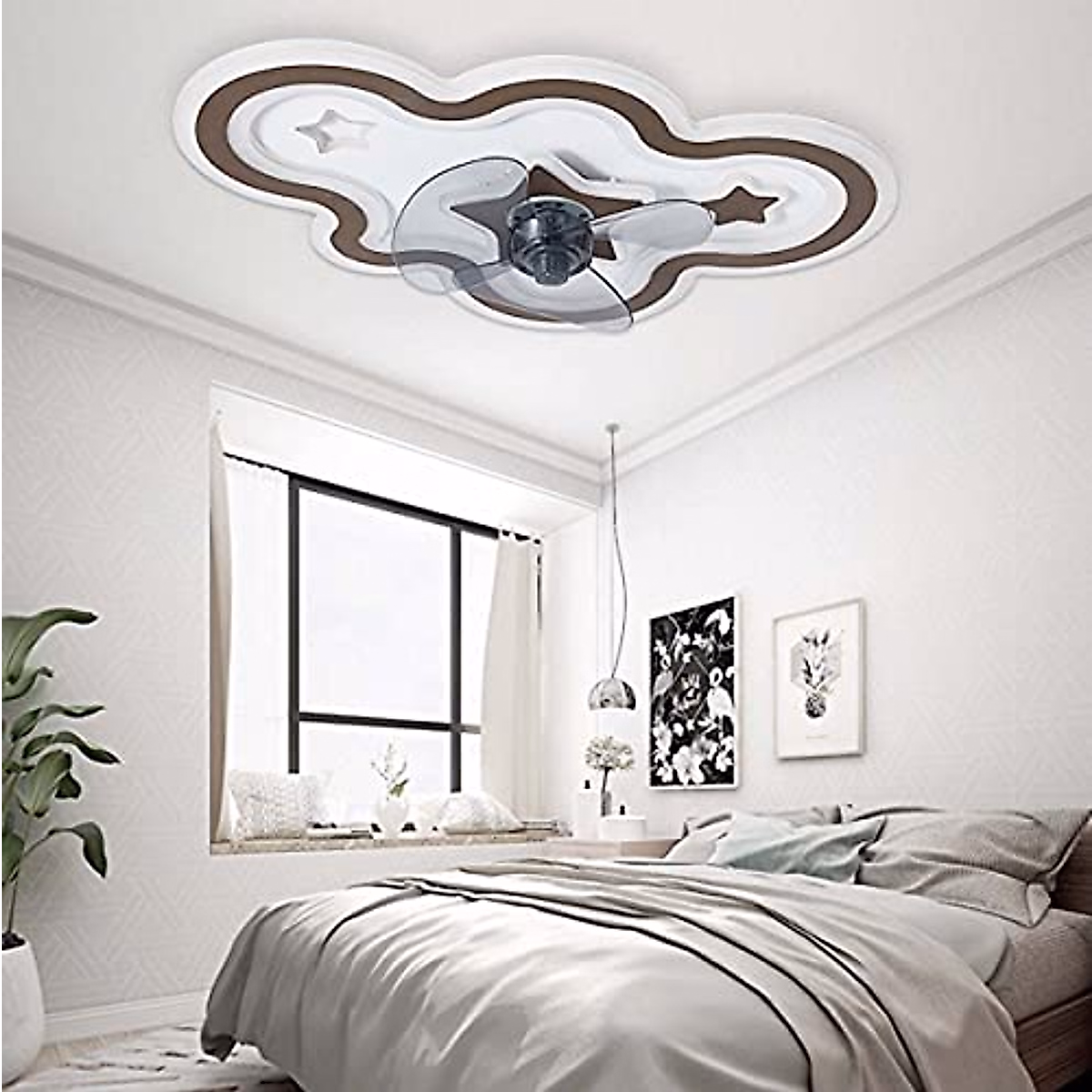 HYDL Modern Ceiling Fans with Lights, Flush Mount Ceiling Fan with Remote, Timing Function Luxury Fan, for Kids Room/Bedroom/Living Room, 64CM