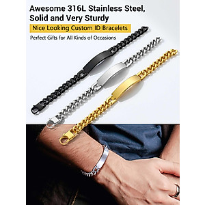 PROSTEEL Custom Name ID Bracelet 18K Gold Plated Stainless Steel Cuban Chain Women Personalized Engrave Bracelets for Men