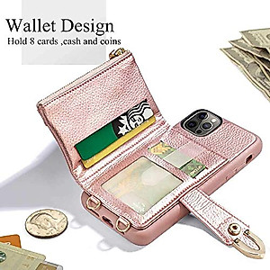 ZVE iPhone 12 and iPhone 12 Pro Wallet Case,iPhone 12 Pro/iPhone 12 Case with Zipper Card Slot Holder Crossbody Shoulder Chain Leather Handbag Purse for Apple iPhone 12 Pro/iPhone 12 6.1" - Rose Gold