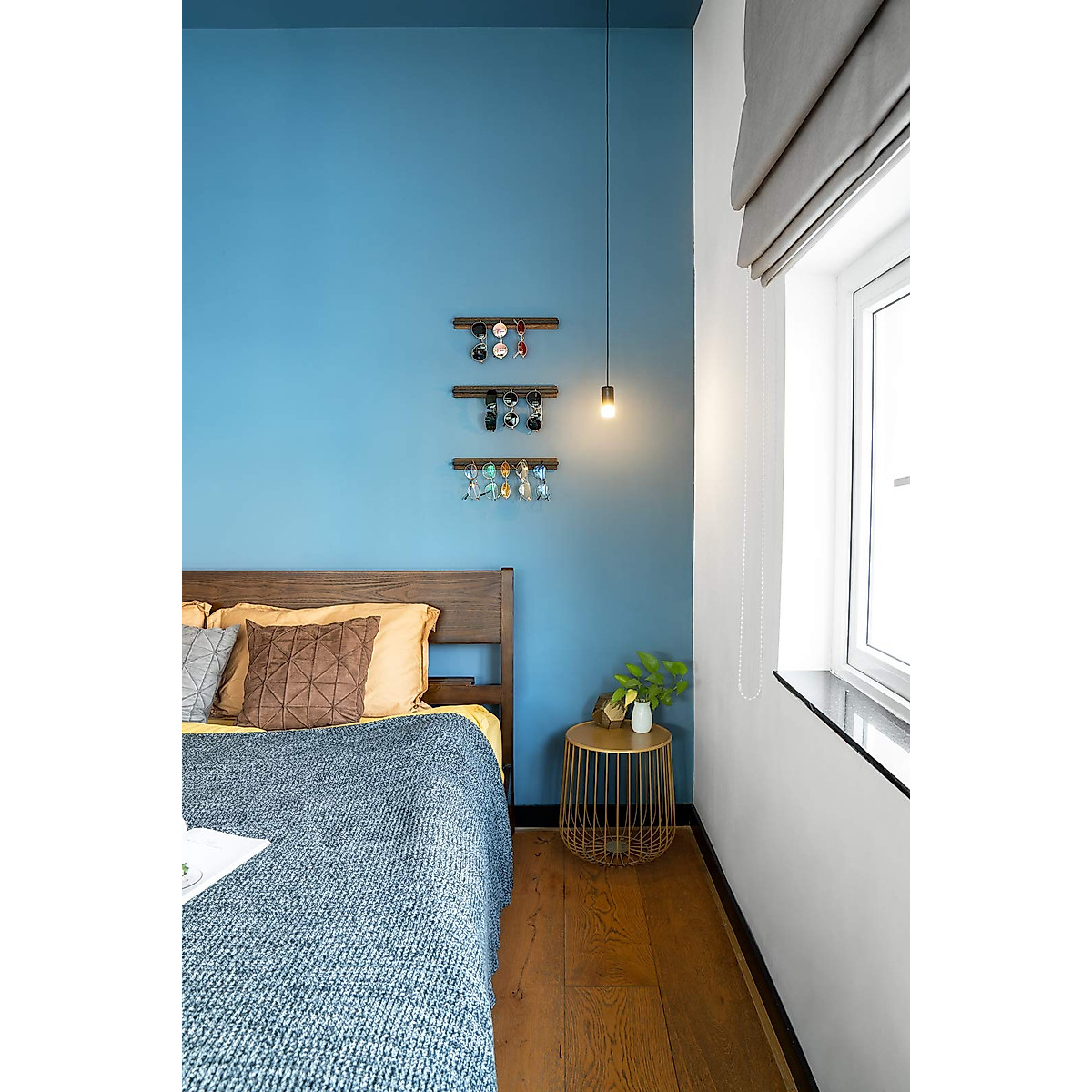 Mkono Wood Sunglasses Storage Organizer Wall Mounted Rustic Eyeglasses Display Holder Eyewear Glasses Hanging Rack for Entryway Living Room Bedroom, 3 Pack, Brown