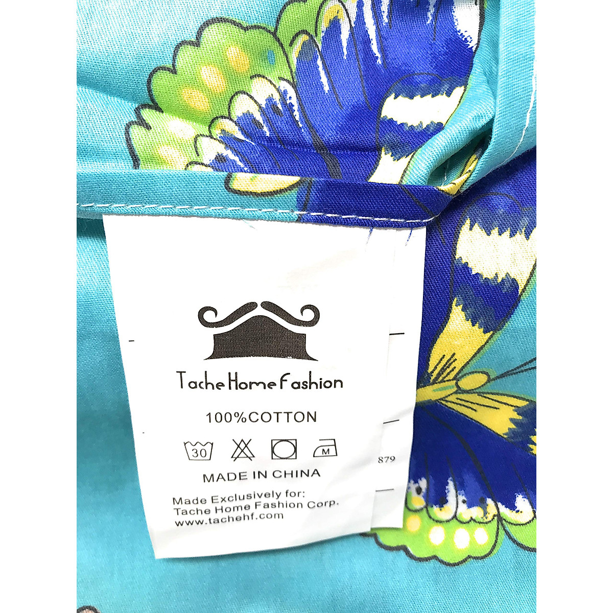 Tache Floral Colorful Aqua Blue Duvet Cover - Butterfly Wonderland - Luxurious Cotton Reversible Duvet Cover with Zipper Closure and Security Ties/Ribbons - 3 Piece Set - King