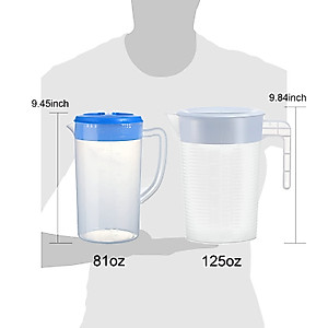 0.63 Gallon/2.4 Litre Plastic Pitcher with Lid BPA-FREE Eco-Friendly Carafes Mix Drinks Water Jug for Hot/Cold Lemonade Juice Beverage Jar Ice Tea Kettle (81oz, Blue)