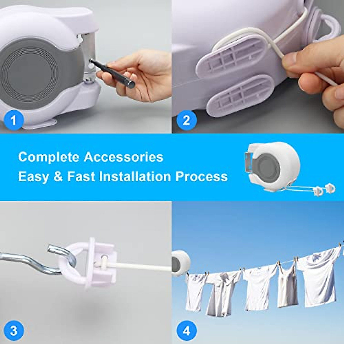 Catcan Double Retractable Washing Lines, Heavy Duty Clothes Line Retractable, Clothesline Rope for Indoor Outdoor Laundry Drying (Double Lines 2 x 13 m)