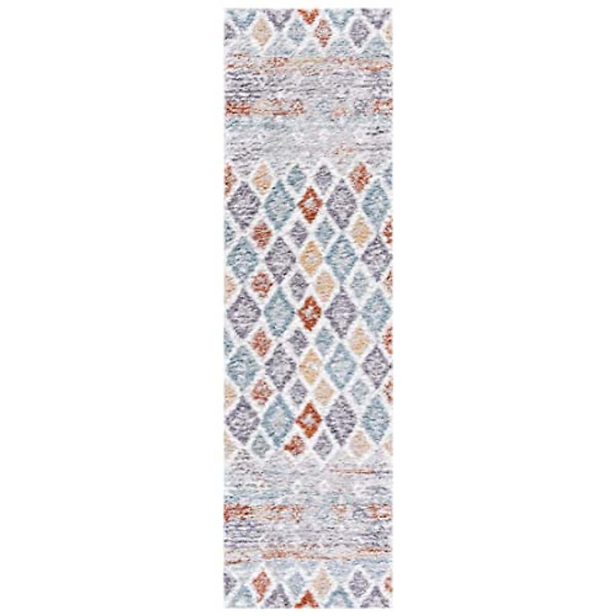 SAFAVIEH Berber Shag Collection Runner Rug - 2'3" x 12' Runner, Blue Rust & Ivory, Boho Design, 1.2-inch Thick Ideal for High Traffic Areas in Living Room, Bedroom, Dining (BER585A-212)
