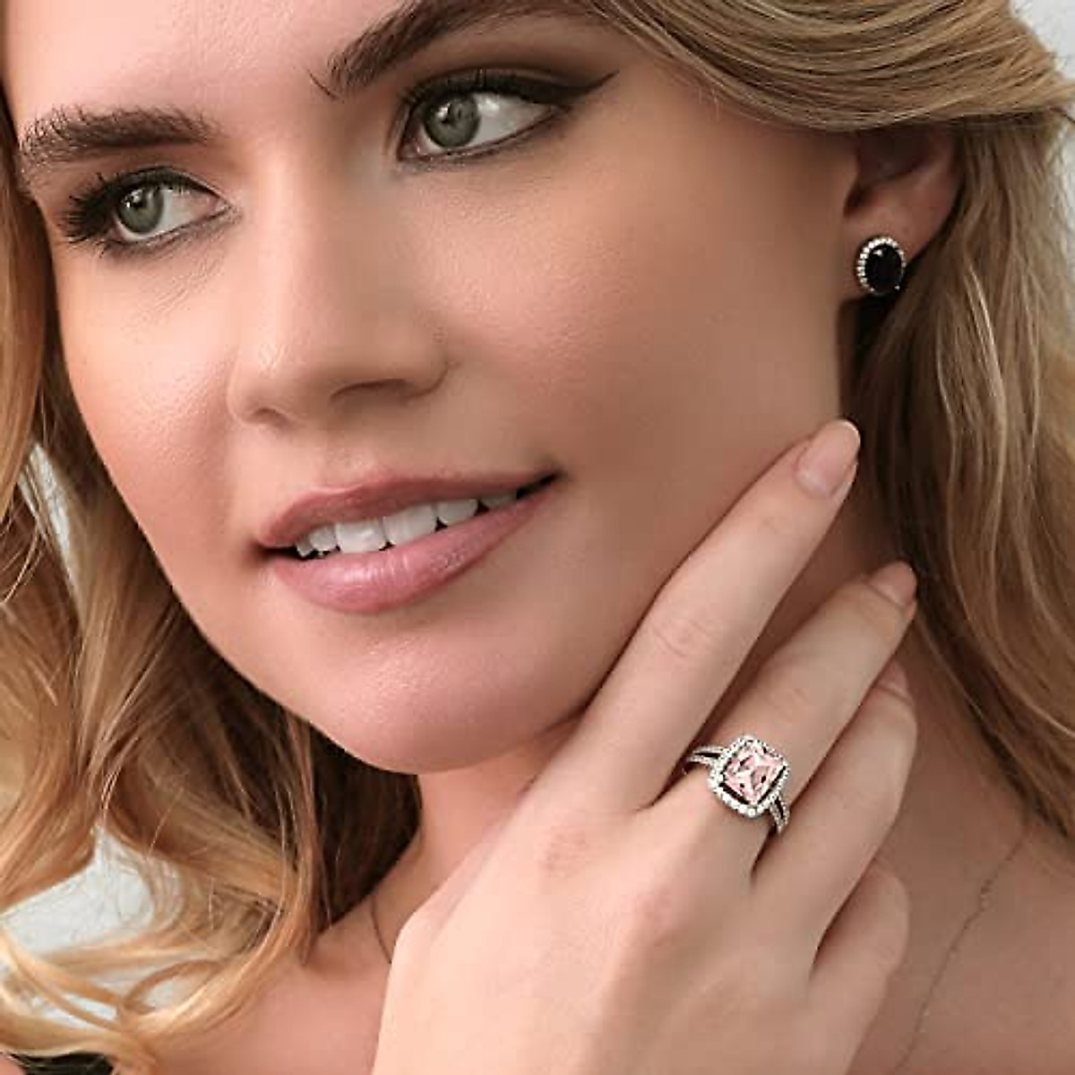 Gem Stone King 925 Sterling Silver Peach Nano Morganite Engagement Ring For Women (3.82 Cttw, Emerald Cut 10X8MM, Available In Size 5, 6, 7, 8, 9)