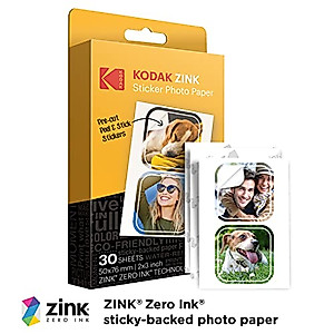 Kodak 2”x3” Premium Zink Pre-Cut Sticker Photo Paper (30 Sheets) Compatible with All Kodak 2x3” Instant Print Products – Except Printomatic