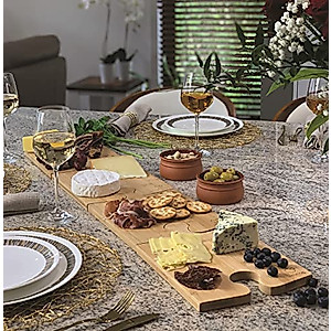 JAUNCO Bamboo Cheese Board Set of 4 | Large Charcuterie Boards | Unique Puzzle Design with Stand | Serving Platters and Trays for Parties | Cheeseboard Charcuterie Board Set | Wine Accessories