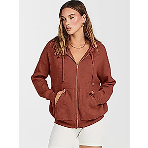 ANRABESS Women's Sweater Hoodies 2023 Fall Oversized Full Zip Up Jackets Long Sleeve Crewneck Sweatshirt Casual Loose Ribbed Knit Pullover Top with Pocket 791xiuhong-L Rust