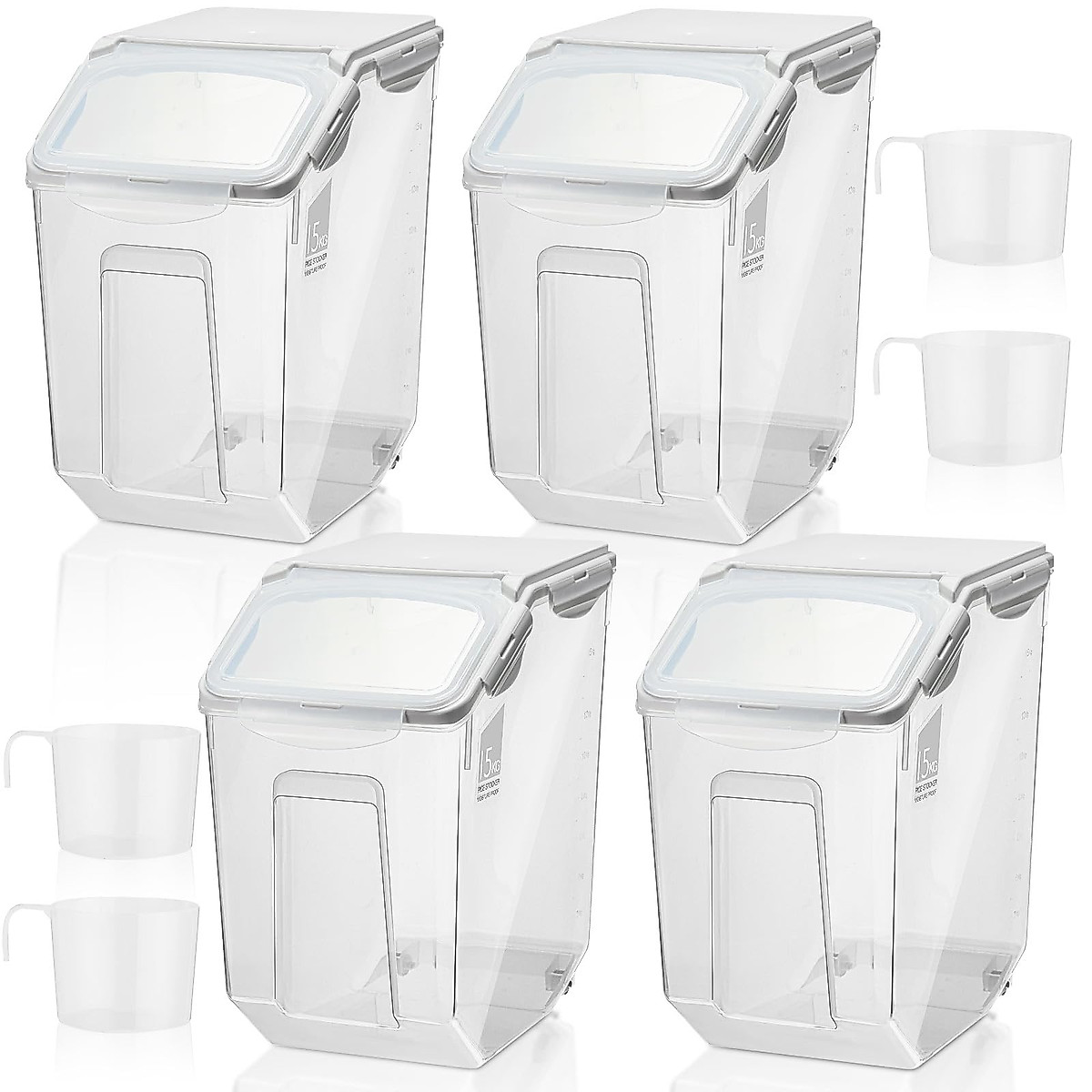 Umigy 4 Pack Rice Storage Container With Wheels Plastic Airtight Lid Flour Container Bin for Dog Pet Cereal Grain Dry Food, 15 Liter / 30 lbs