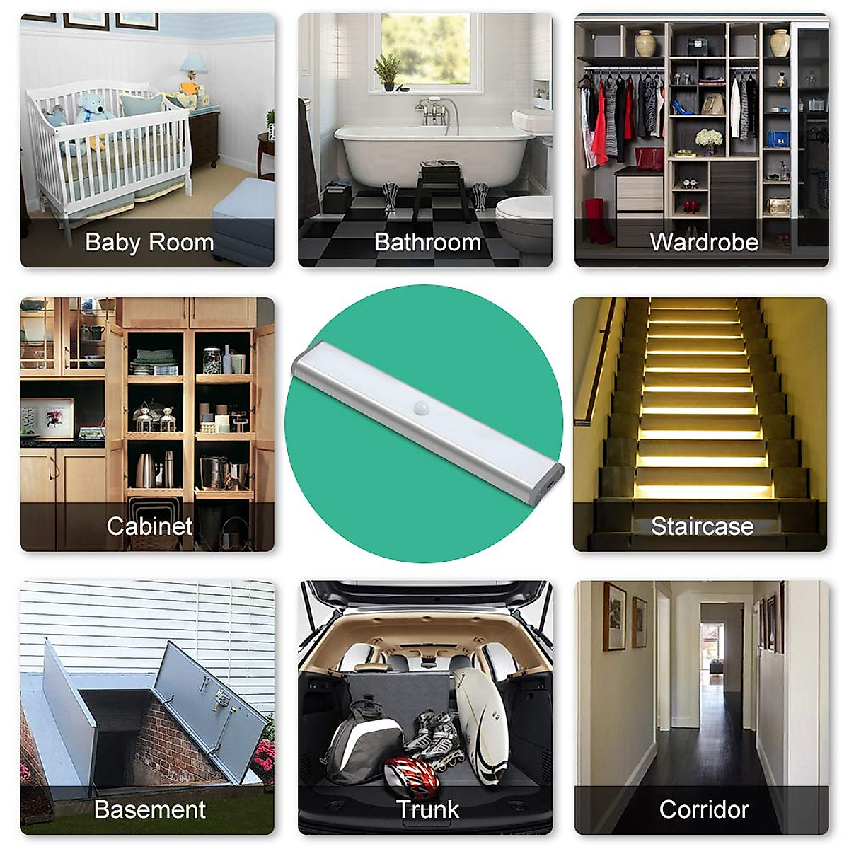 LEPOTEC LED Kitchen Lights Under Cabinet,Wireless Motion Sensor Led Light Rechargeable Cabinet Lights Battery Operated, Under Counter Lighting Magnetic Stick-On Closet Lighting/White Light(3Pack)