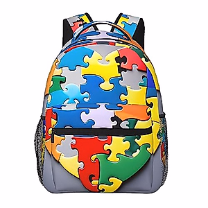 FRESQA Autism Awareness Puzzle Pieces Heart Lightweight Fashion Casual Anti-Theft Backpack,Unisex For Travel,Business Casual