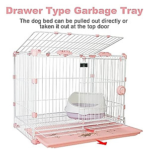 VARLNALY 30 Inches Basic Cat Dog Crate, Medium Dog Kennel with Double Door and Drawer Leak-Proof Tray, Sturdy Carbon Steel Pet Cage for Medium Dogs Cats Rabbit, Pink