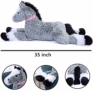 Tezituor 35 Inch Horse Stuffed Animals, Large Stuffed Horse Plush Pillow, Soft Gray Pony Plush Toy for Boys Girls