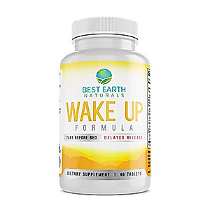 Best Earth Naturals Wake Up Formula, Supplement Taken at Bedtime and Works While You Sleep for Delayed Time Release Energy in Morning. Alternative to Coffee and Morning Alarm Clock 40 Count