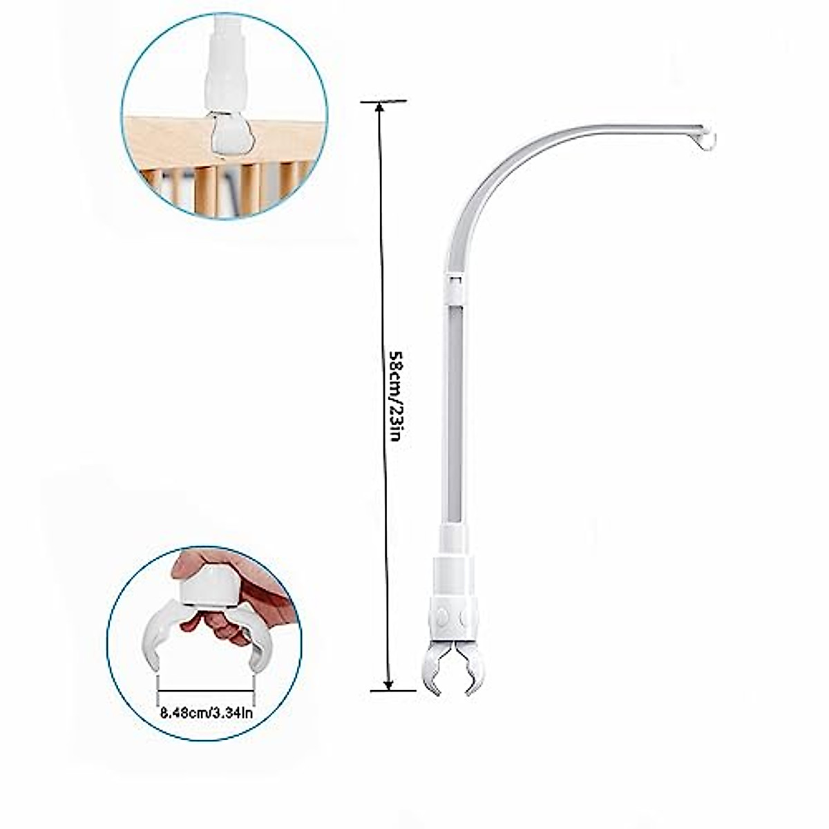 Accfore DIY 23 inches Crib Mobile Arm Nursery Mobile arm Baby Mobile Hanger, Mobile arm for Crib,The Claw Part can be Adjusted Width,DIY Toy Decoration (Crib Mobile Arm)