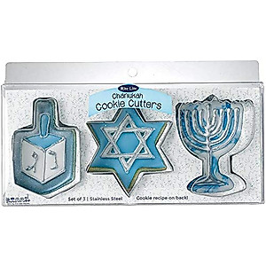 Rite Lite Set of 3 Chanukah Cookie Cutters Sheets - Dreidel, Menorah, Star of David Design, Jewish New Year Holiday Party Favors Hanukkah Hostess Gifts, Goodie Bag Rewards, Cooking Kitchen Accessories