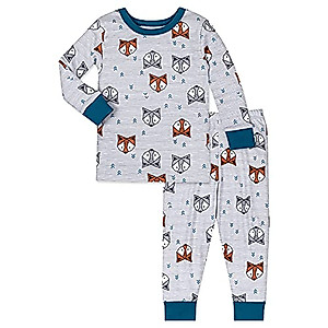 Lamaze Baby Boys' Super Combed Natural Cotton Tight Fit Long Sleeve Sleepwear 2 Piece Set, Footless, 1 Pack, Grey Fox, 3T