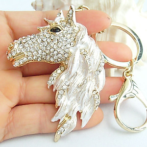 Sindary Austrian Crystal Art Style 2.76" Horse Keychain Pendant K6535 (Gold-Tone Clear)