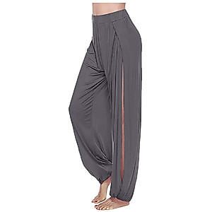 ARJOSA Women's Side Slit Harem Yoga Pants Split Wide Leg Lounge Beach Pants Pajama Bottoms (XX-Large, Ash Grey)