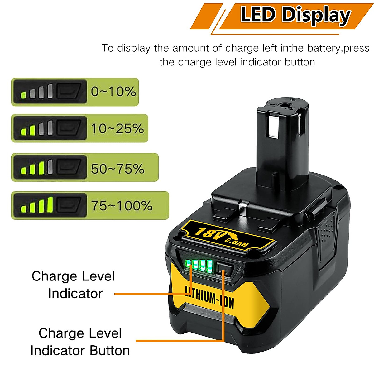 Masione 2-Pack 5.0Ah Replacement for Ryobi 18V Battery Lithium-Ion Compatible with P108 P102 P103 P105 P107 P109 P122 Batteries