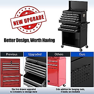 8-Drawer Tool Chest with Wheels, Tool Storage Cabinet and Tool Box, Lockable Rolling Tool Chest with Drawers, Toolbox Organizer for Garage Warehouse Workshop (Black)