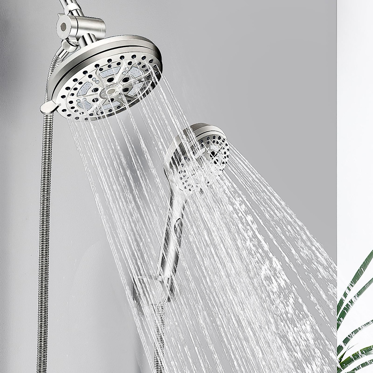 Shower Head With Handheld Combo, 7 Inch High Pressure Rainfall Showerhead With Hand Held 60 Inch Hose for Bath - One Click for High Pressure/Trickle Mode handheld Anti-leak Nozzles - Universal Fit