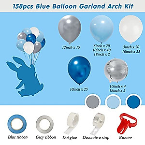 RUBFAC 147pcs Blue Balloon Garland Arch Kit Metallic Pastel Blue White Latex Balloons and 4D Silver Balloons Set for Baby Shower Wedding Birthday Party Background Decorations