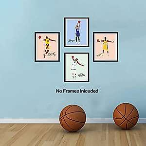 Inspirational Basketball Wall Art Prints, Abstract Basketball Stars Autograph Posters, Stephen Curry LeBron James Morant Giannis Canvas Art Print for Man Cave Boys Room Decor, 6 Set-(8"x10" Unframed)