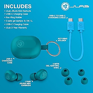 JLab JBuds Mini True Wireless Bluetooth Earbuds + Charging Case, Teal, IP55 Sweat and Dust Proof, Bluetooth Multipoint, Be Aware Audio, 3 EQ Sound Settings, Crystal Clear Calls