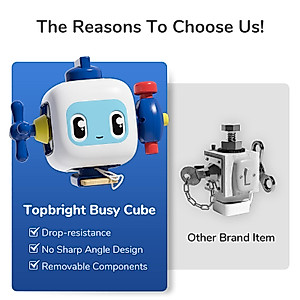 TOP BRIGHT Toddler Busy Cube Travel Toy for Toddler 2 3 Year Old, Autism Sensory Toy Activity Busy Board Fidget Cube for Kids Educational Learning Toys, Airplane Travel Toy for Baby - Blue Busy Cube