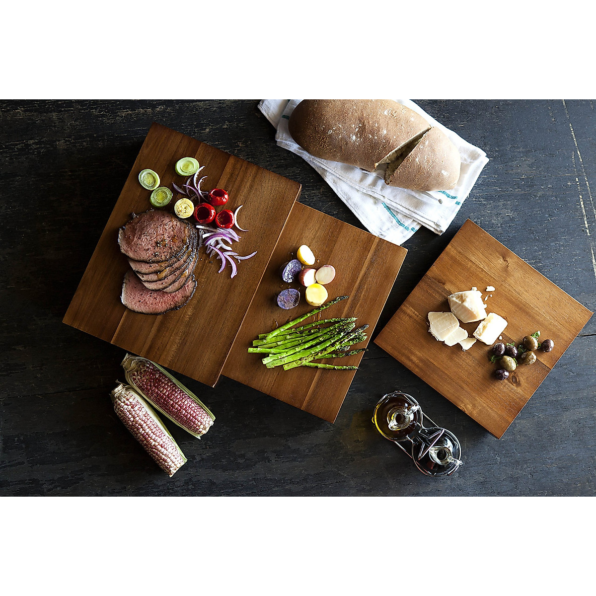 TOSCANA - a Picnic Time Brand Etage Nested Acacia Wood Serving Pedestals, Set of 3