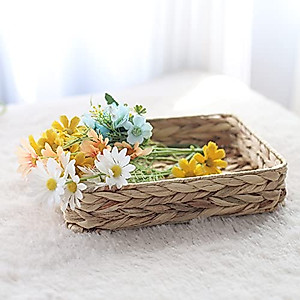 Water Hyacinth Woven Serving Tray Rectangular Hand-Woven Wicker Storage Trays for Coffee/Breakfast/Dessert/Fruit/Bread (Original Color - Large)