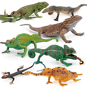 Fantarea Realistic Jungle Animal Figures 7 PCS Set, Chameleon Lizard, Desktop Decor, Cake Toppers, Party Favors for Boys and Girls Ages 5-8