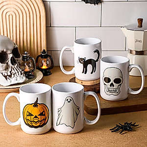 Lallisa 4 Pieces Halloween Mug Set Halloween Coffee Mug 15oz Halloween Mugs Pumpkin Mug Ghost Mug Fall Coffee Mugs Gift for Kids Women Men Thank You Gifts Fall Decoration for Kitchen Office Home