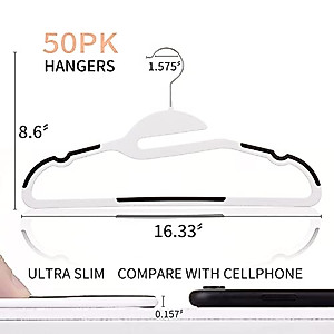 DAMAHOME 50PK Coat Hangers Non Slip - Space Saving Plastic Clothes Hangers, Slim Pant Hangers, U-Slide, Heavy Duty, 360°Swivel Hook, White