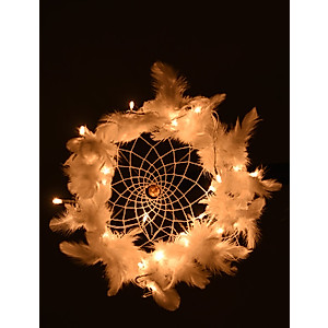 Rooh Dream Catcher ~Classic White Light ~ Handmade Mandala Hangings for Positivity (Use as Home Decor Asscent, Wall hangings, Garden, Outdoor, Bedroom, Christmas, Thanks Giving, Valentines) (Large)