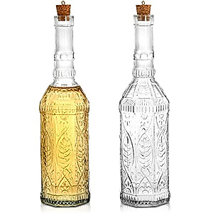 Frcctre 2 Pack Vintage Glass Bottles with Cork, 24 Oz Decorative Glass Bottles, Large Wine Oil Vineger Bottles, Decorative Glass Vases Apothecary Glass Bottles Flower Glass Bud Vases