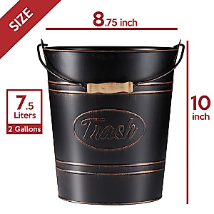 Pack 2, Rustic Farmhouse Bathroom Trash Can, Modern Country Style Galvanized Farm Metal Kitchen Trash Bucket, Large Vintage Waste Basket, Industrial Chic Bucket Garbage Can Bin, Western Garbage Pail