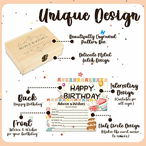 1DFAUL 60pcs Birthday Wishes Cards, Guest Book Advice Cards Box for Birthday Party, Advice And Wishes for Birthday Games, for 16th, 18th, 30th, 40th, 50th, and Any Age, Birthday Party Favors