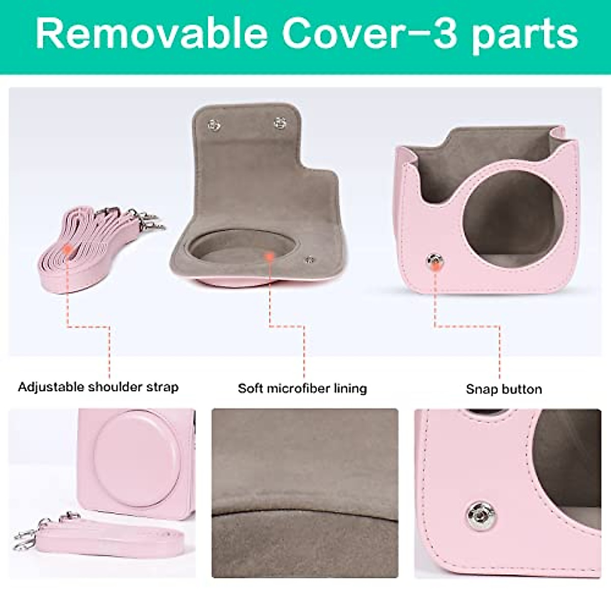 MOSISO Camera Case Compatible with Fujifilm Instax Mini 7+ Instant Camera, PU Leather Protective Case Cover Carrying Storage Bag with Adjustable Shoulder Strap, Pink