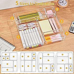 SMARTAKE 13-Piece Drawer Organizers with Non-Slip Silicone Pads, 5-Size Desk Drawer Organizer Trays Storage Tray for Makeup, Jewelries, Utensils in Bedroom Dresser, Office and Kitchen, Clear