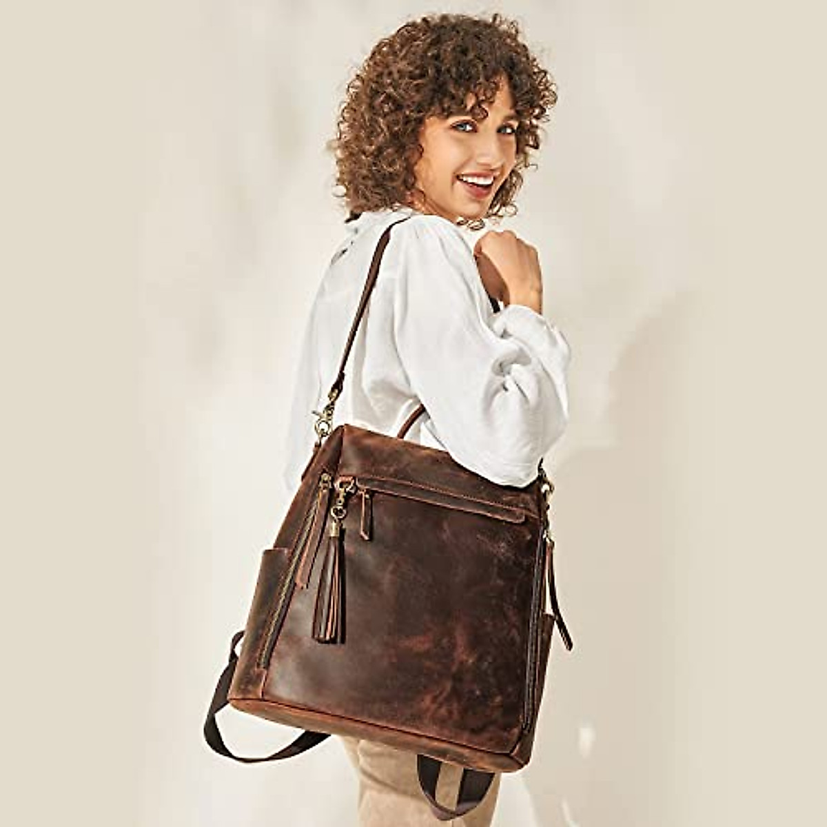 S-ZONE Women Vintage Genuine Leather Backpack Purse Anti-theft Fashion Travel Schoolbag