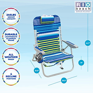 Rio Brands Beach 4-PRio Beach 4-Position Backpack Lace-Up Suspension Folding Beach Chair - Blue/Green Stripe , 24" x 24.75" x 33"