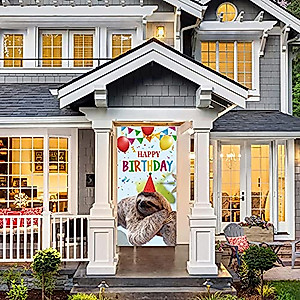 Sloth Banner Backdrop Background Photo Booth Props Realistic Lifelike Adorable Animal Folivora Jungle Theme Decor for Safari Wild One 1st Birthday Party Baby Shower Favors Supplies Decorations