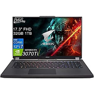 GIGABYTE AORUS 17 XE5 (17.3" FHD 360Hz, Intel 12th Gen i7-12700H, 32GB DDR5 RAM, 1TB PCIe SSD, NVIDIA GeForce RTX 3070Ti), Thin Bezel Gaming Laptop, Thunderbolt 4, RGB Backlit, Win 11 Home