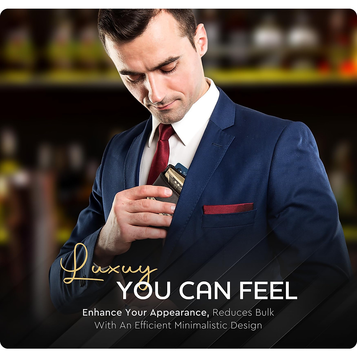 Money Clip Leather Wallet For Men Slim Front Pocket RFID Blocking with Super Strong Magnetic