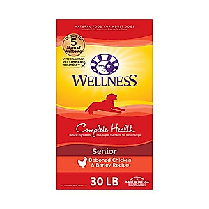 Wellness Complete Health Senior Dry Dog Food with Grains, Natural Ingredients, Made in USA with Real Meat, All Breeds (Chicken & Barley, 30-Pound Bag)